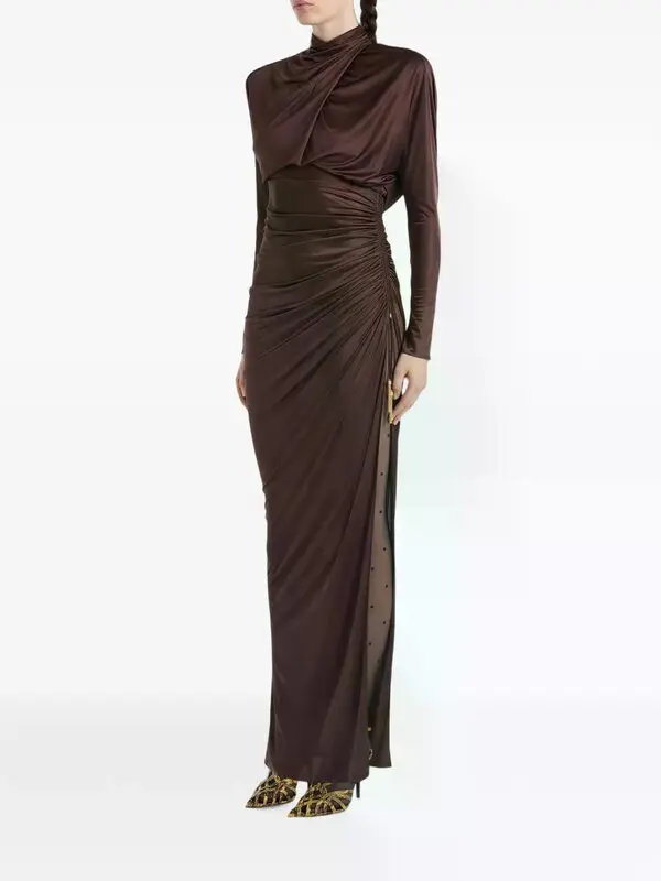 Balmain Long Flowing Jersey Dress - Brown