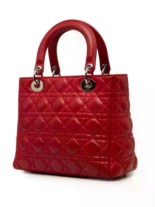 Dior 2011 Medium Lambskin Cannage Lady Satchel - Red