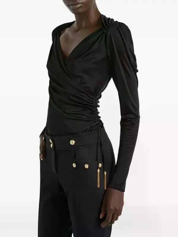 Balmain Draped Flowing Jersey Top - Black
