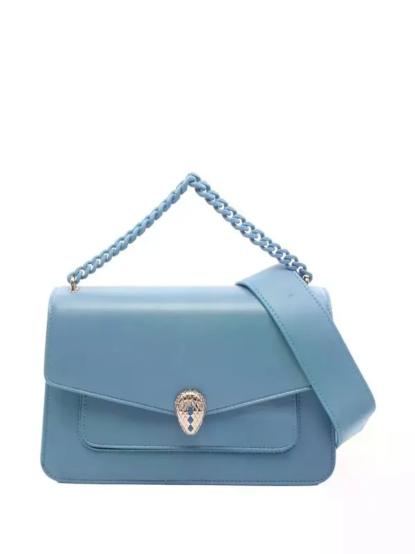 BVLGARI 2010-2026 Leather Serpenti Forever Maxi Chain Top Handle Bag Satchel - Blue