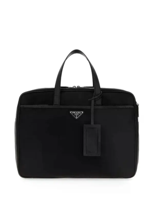 Prada Saffiano Leather-trim Briefcase - Black