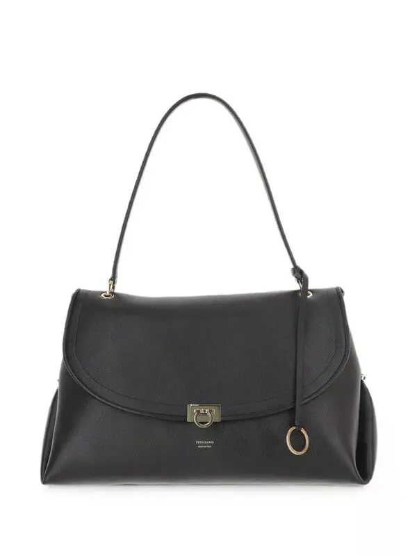 FERRAGAMO Gancini-clasp Leather Large Shoulder Bag - Black