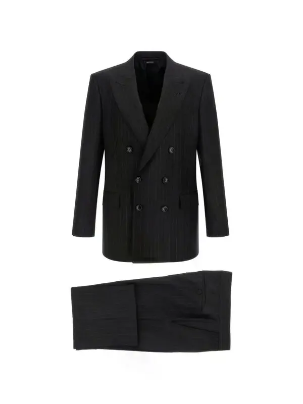 TOM FORD Pinstriped Double-breasted Suit - Black