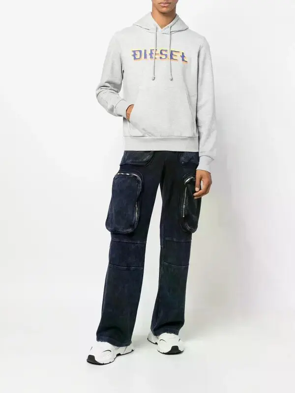 DIESEL® Logo-print Drawstring Hoodie - Grey