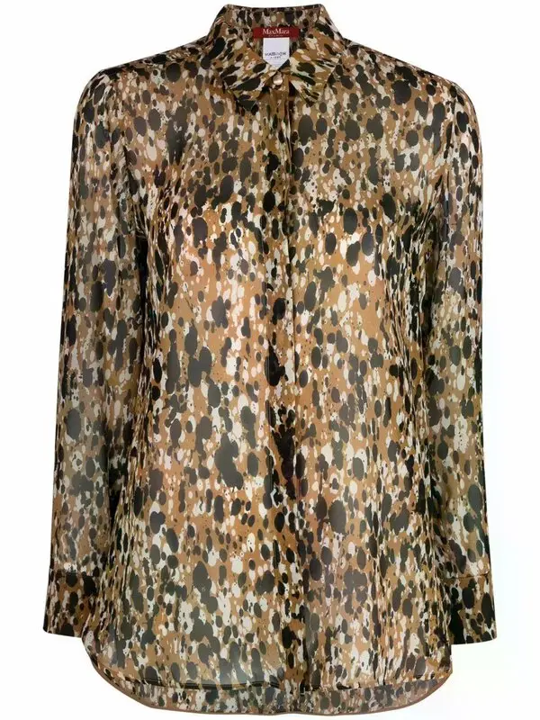 Max Mara Abstract-print Silk Shirt - Brown
