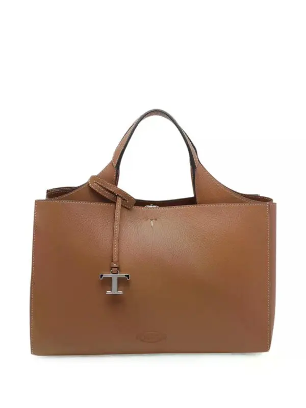 TOD'S Logo-charm Leather Tote Bag - Brown