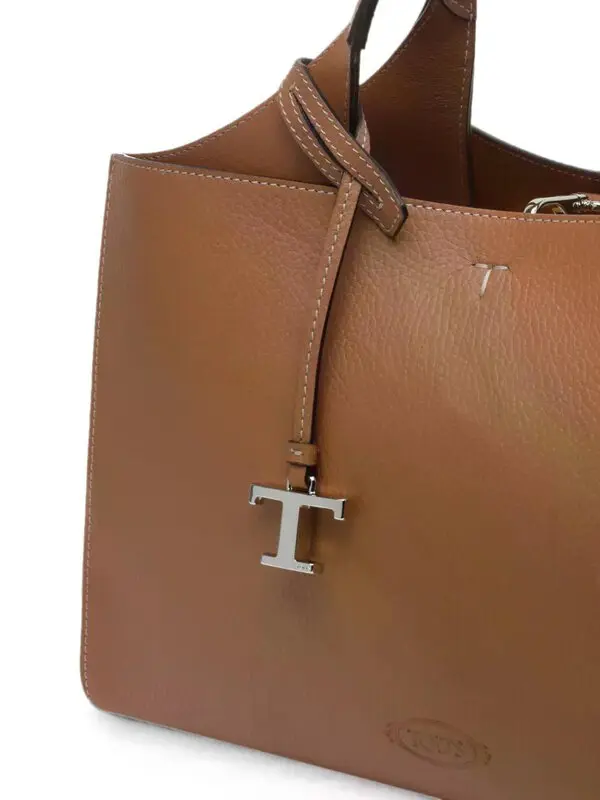 TOD'S Logo-charm Leather Tote Bag - Brown