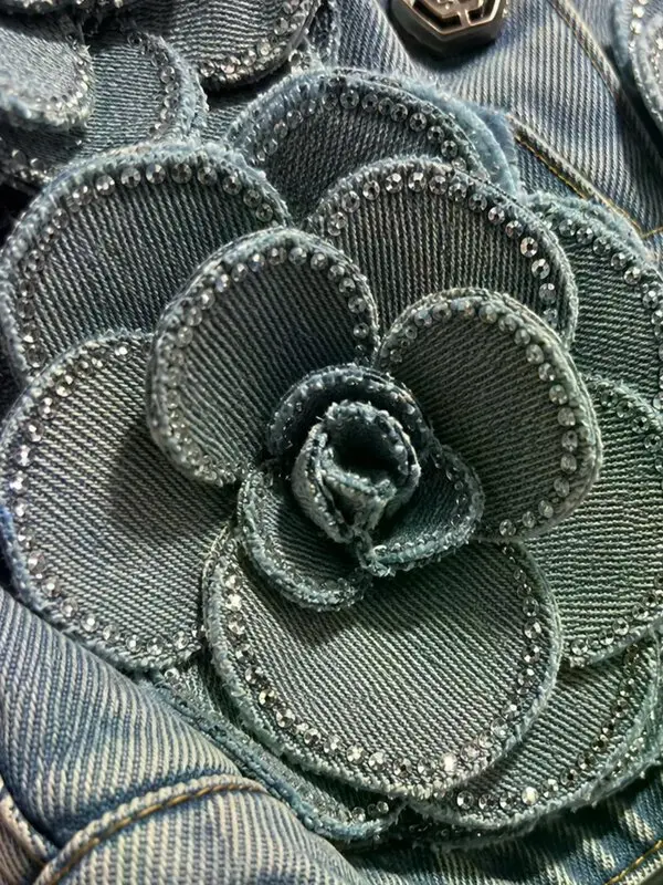 Philipp Plein Cropped Denim Jacket All-over Roses - Blue