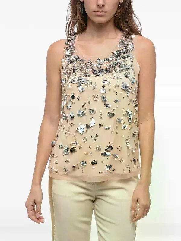 P.a.r.o.s.h Sequin-embellished Mesh Top - Neutrals