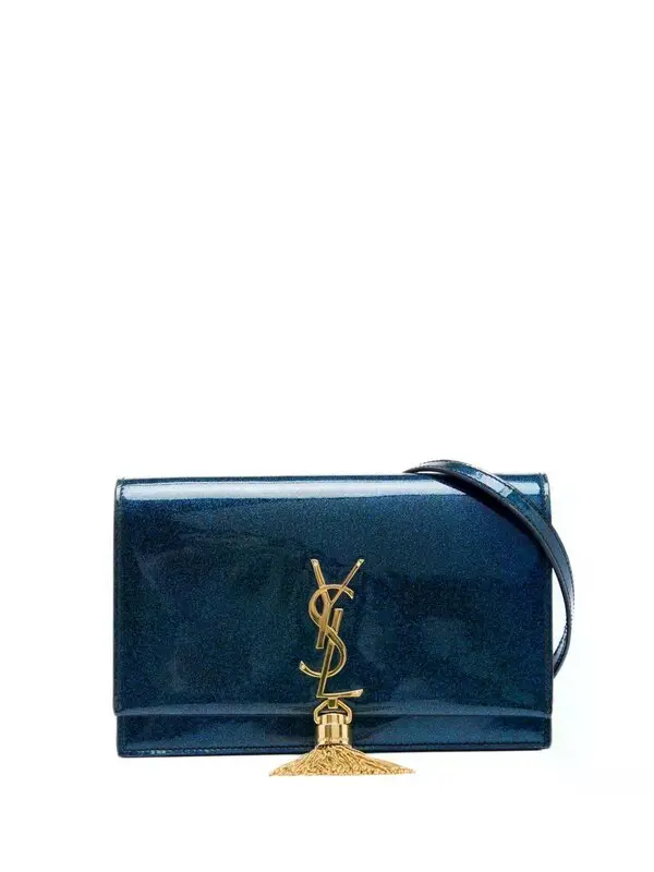 Saint Laurent 2018 Glitter Patent Monogram Kate Tassel Wallet On Chain Crossbody Bag - Blue