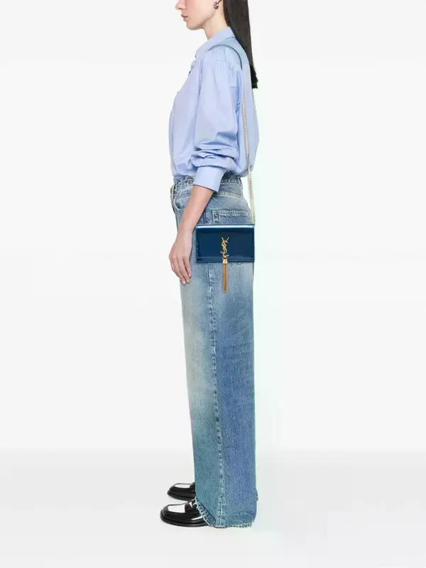Saint Laurent 2018 Glitter Patent Monogram Kate Tassel Wallet On Chain Crossbody Bag - Blue