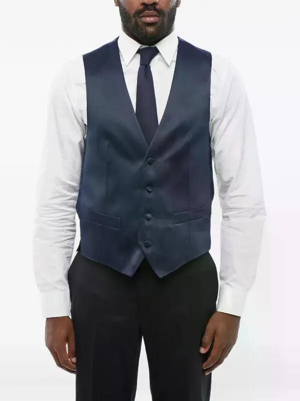 Corneliani Satin Piped-pocket Waistcoat - Blue