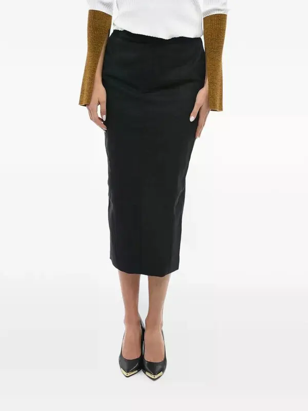 ANOUKI Rear-slit Pencil Midi Skirt - Black