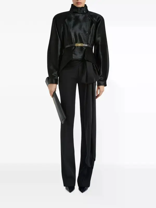 Balmain Pony-effect Leather Peplum Jacket