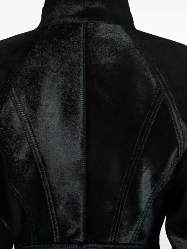 Balmain Pony-effect Leather Peplum Jacket