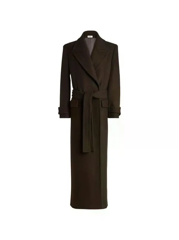 Balmain Belted Wool Cloth Coat - Brown