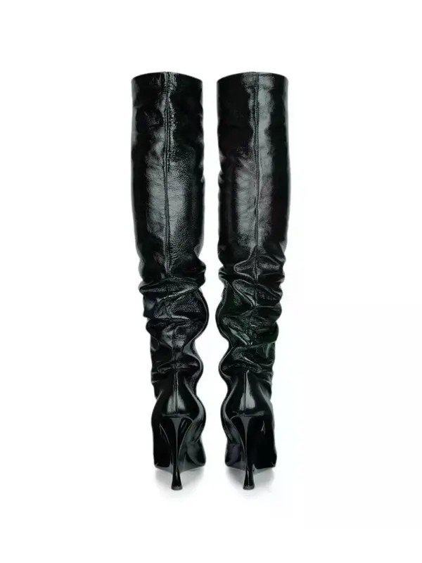 Balmain Thigh-high Wedge Boots In Crinkled Patent Leather