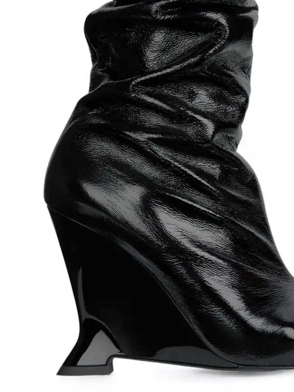 Balmain Thigh-high Wedge Boots In Crinkled Patent Leather
