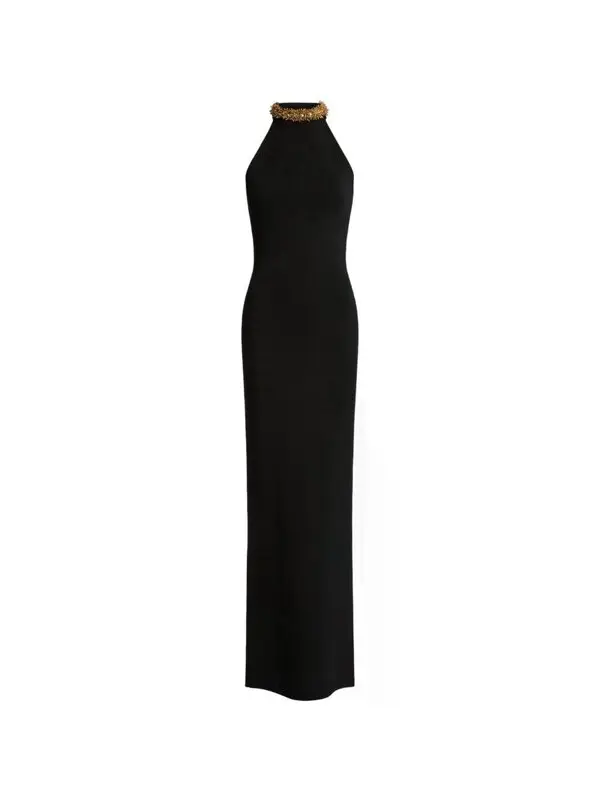 Balmain Long Milano Jersey Dress With Embroidery - Black