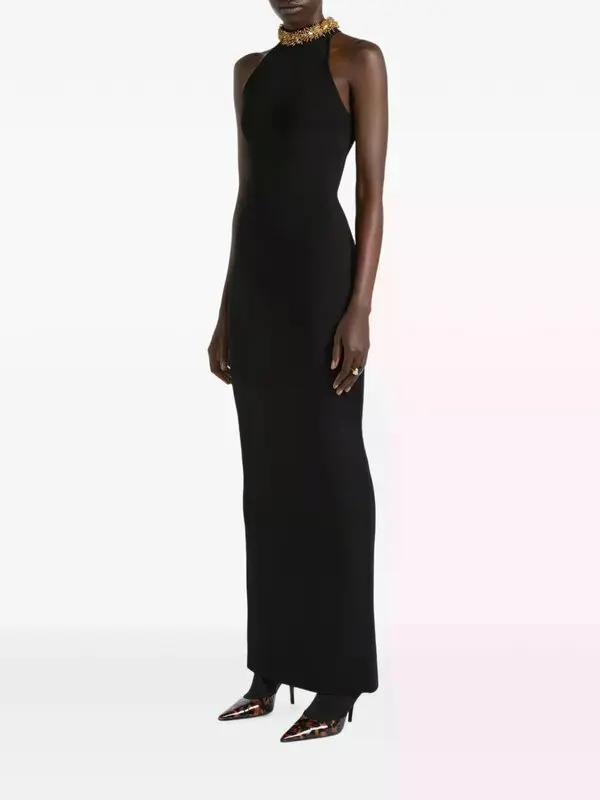 Balmain Long Milano Jersey Dress With Embroidery