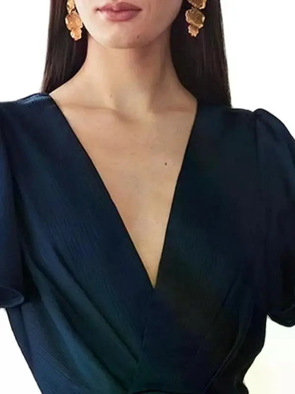 ST MRLO V-neck Pleated Wide-leg Jumpsuit - Blue