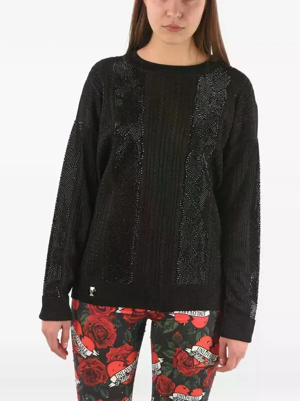 Philipp Plein Crystal-embellished Cable-knit Sweater - Black