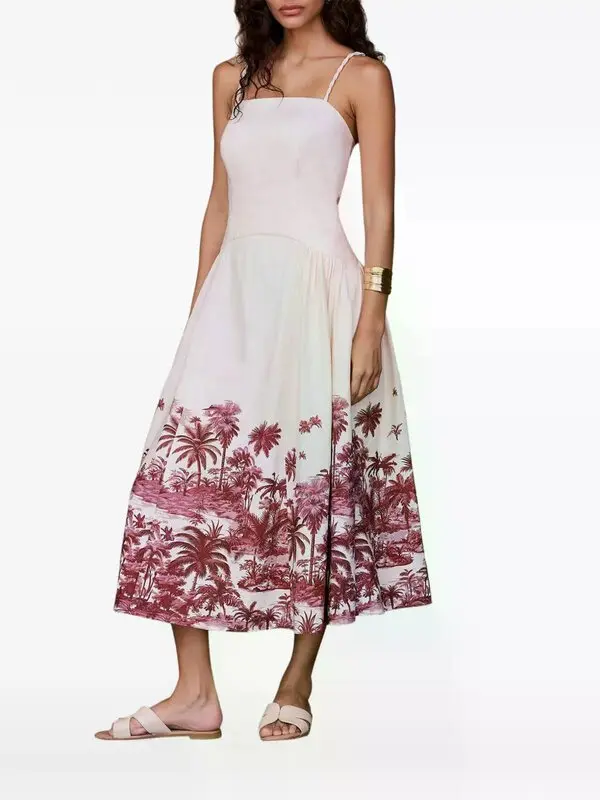 Mint Velvet Palm Tree-print Pleated Midi Dress