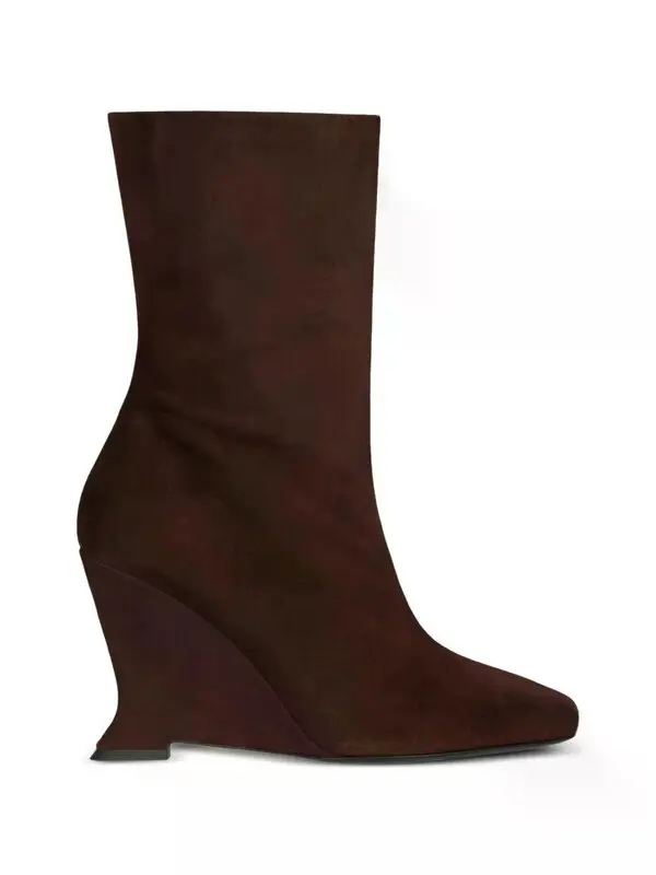 Balmain Wedge Ankle Boots In Suede - Brown