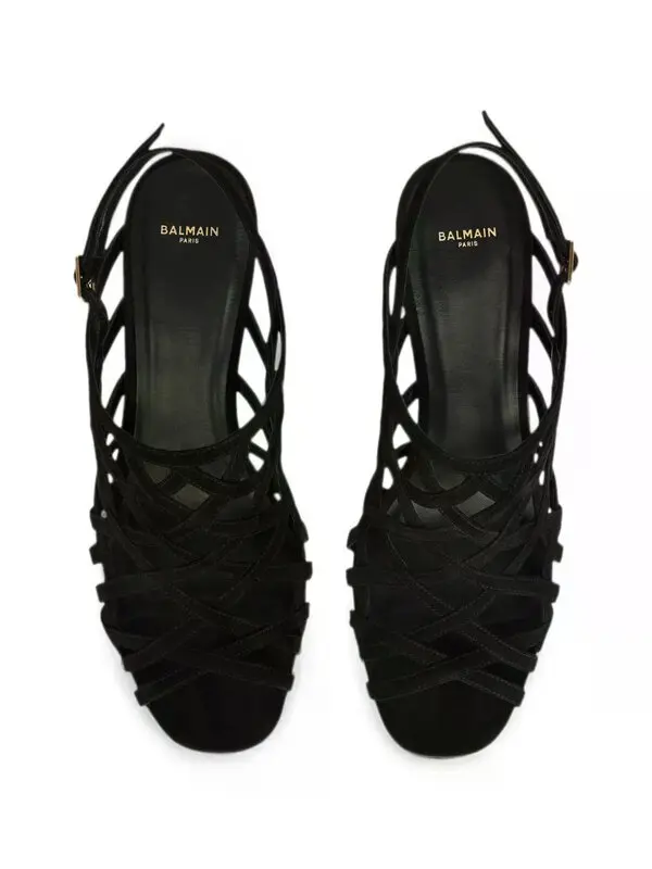 Balmain Wedge Cage Sandals In Suede