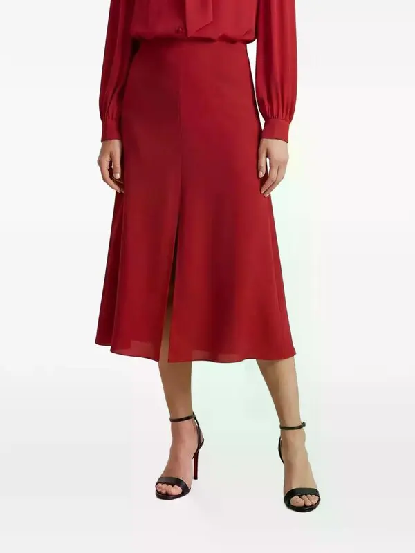 Valentino Garavani High Waist Front Slit Midi Skirt - Red