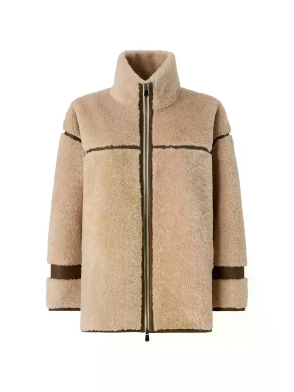 Pinko Faux-shearling Panelled Coat - Neutrals
