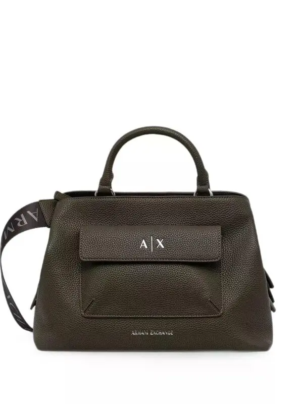 Armani Exchange Logo-plaque Pebbled-effect Tote Bag - Green