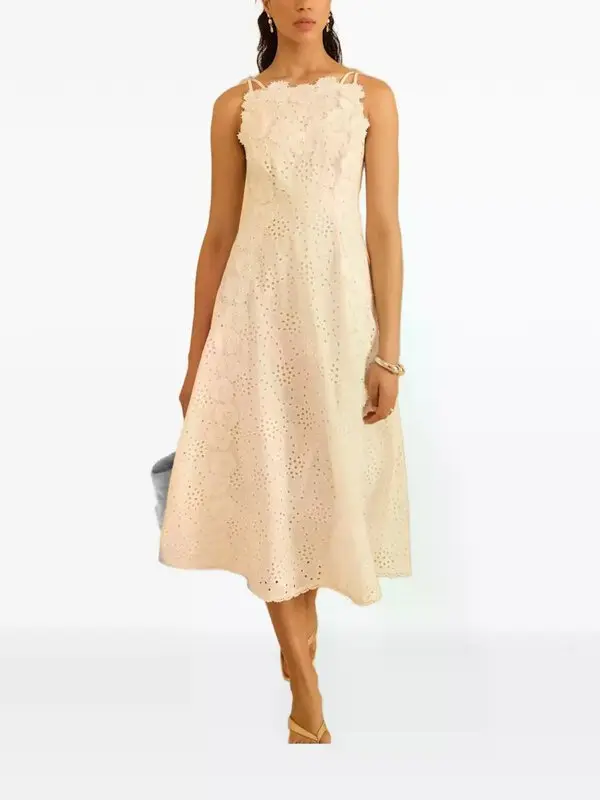 Mint Velvet Broderie-anglaise Floral-appliqué Midi Dress - Neutrals