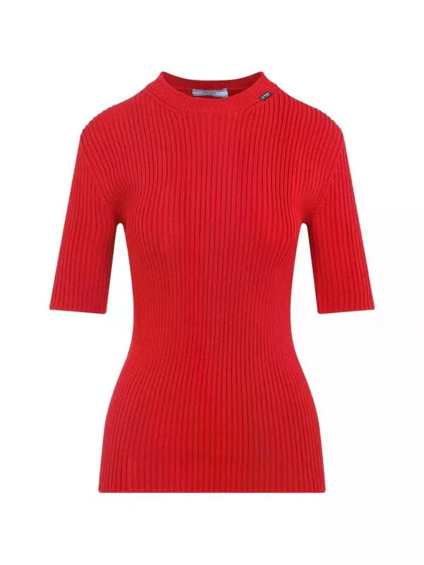 Prada Short-sleeved Ribbed Knit Wool Sweater - Red