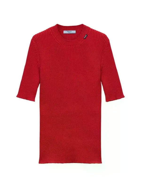 Prada Short-sleeved Ribbed Knit Wool Sweater - Red