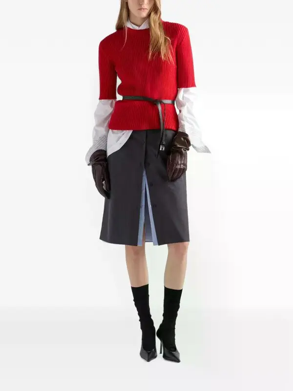 Prada Short-sleeved Ribbed Knit Wool Sweater - Red