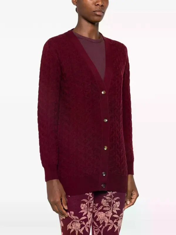 Etro Burgundy Paisley Jacquard Button-up Cardigan