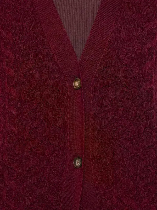 Etro Burgundy Paisley Jacquard Button-up Cardigan