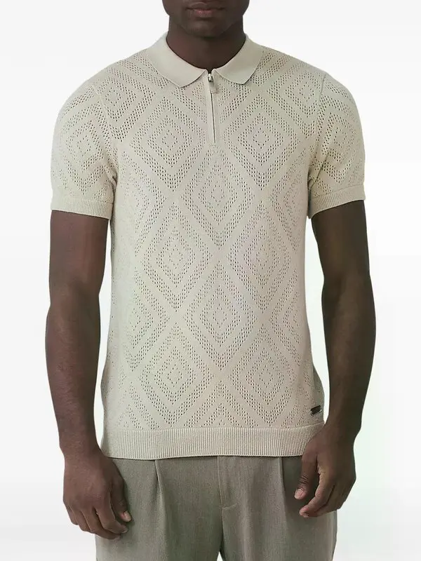 MAUVAIS Chalbi Diamond-pointelle Zip-up Polo Shirt - Neutrals