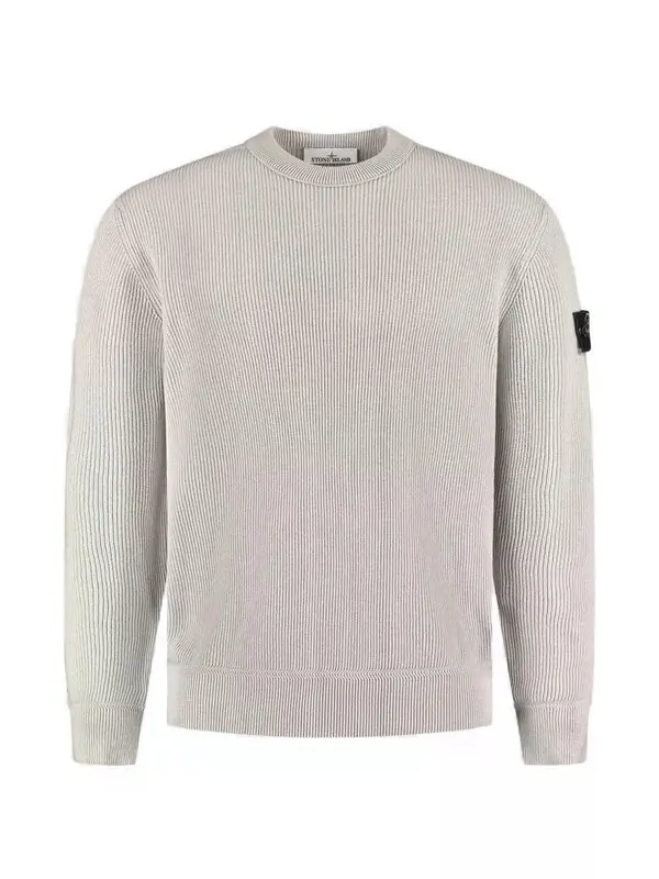 Stone Island Logo-patch Ribbed-knit Sweater - Neutrals