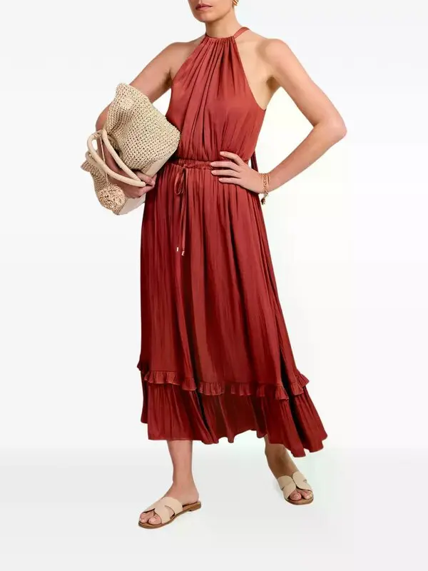 Mint Velvet Halterneck Ruffled Midi Dress - Red