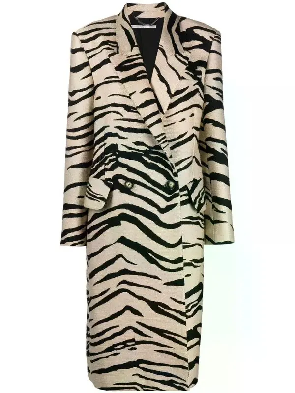 Stella McCartney Tiger-print Double-breasted Coat - Neutrals