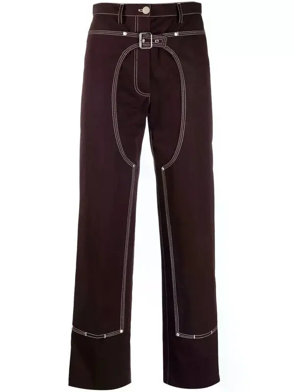 Stella McCartney Contrast-stitch Straight-leg Trousers - Brown