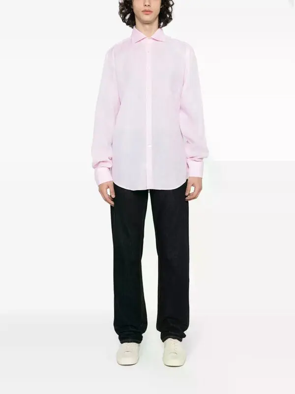 Canali Spread-collar Linen Shirt