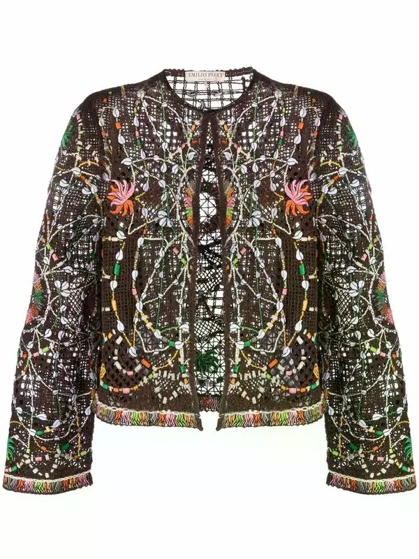 Emilio Pucci Embellished Open-knit Cardigan - Brown