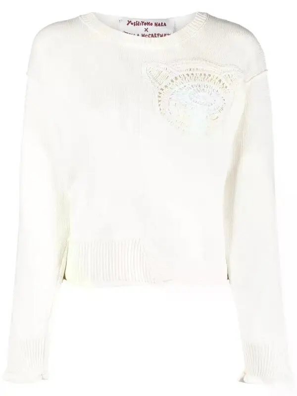 Stella McCartney Crochet-detail Crew-neck Jumper - Neutrals