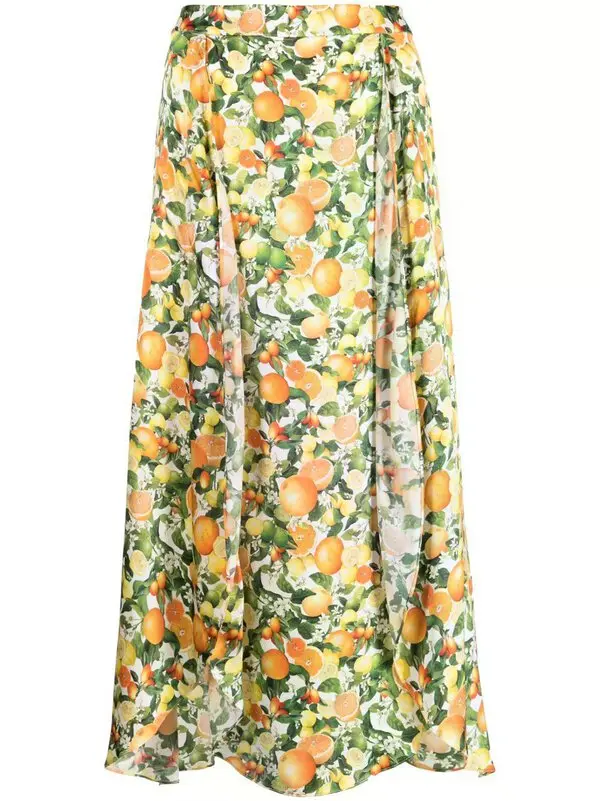 Stella McCartney Fruit-print Midi Silk Skirt - Green