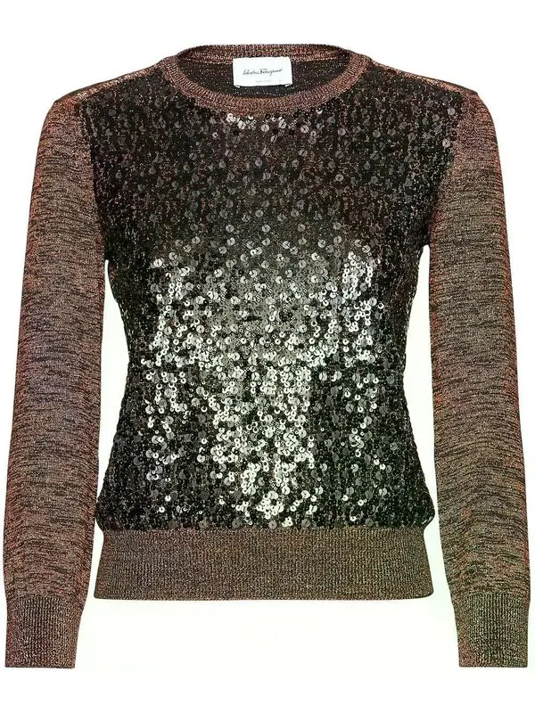 FERRAGAMO Sequin-embellished Crew Neck Jumper - Black