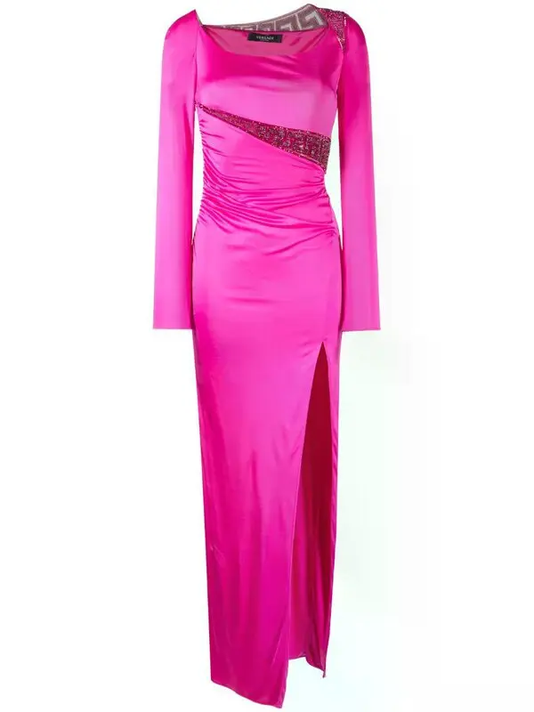 Versace Greca Crystal-embellishment Jersey Gown - Pink