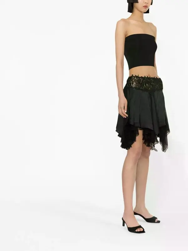 Versace Asymmetric Lace-waistband Skirt - Black